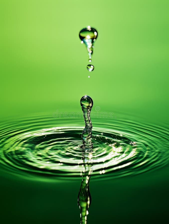 Crystal Clear Water Drip Splash and Circles on Green Water Isolated AI ...