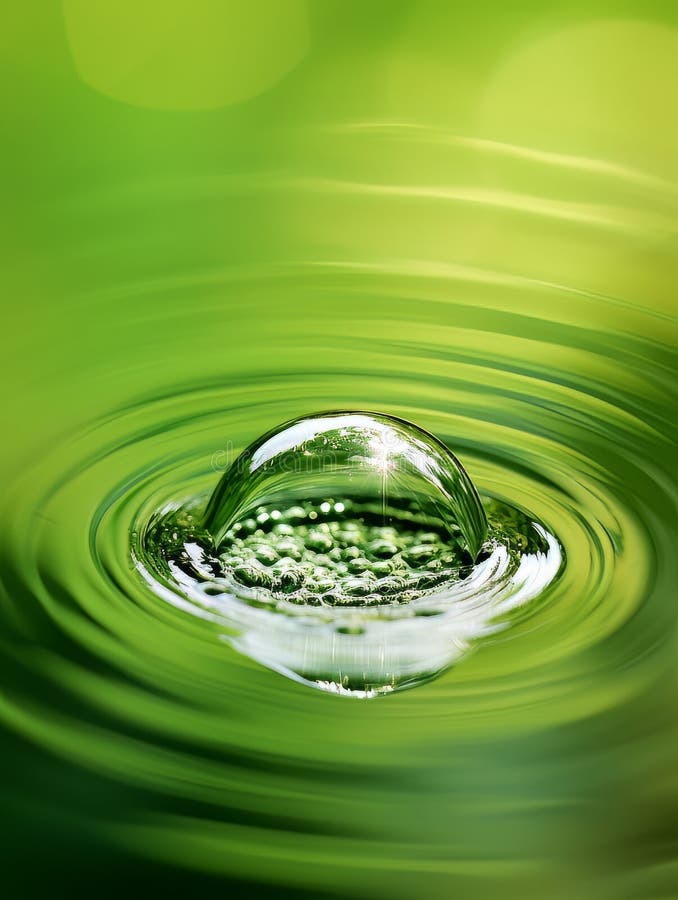 Crystal Clear Water Drip Splash and Circles on the Water on Green ...