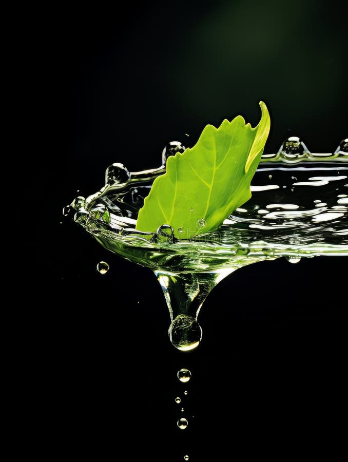 Crystal Clear Water Drip Splash on Green Background AI Stock ...