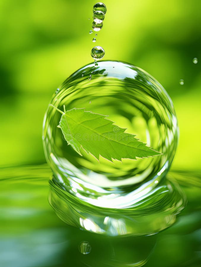 Crystal Clear Water Drip Splash on Green Background AI Stock ...