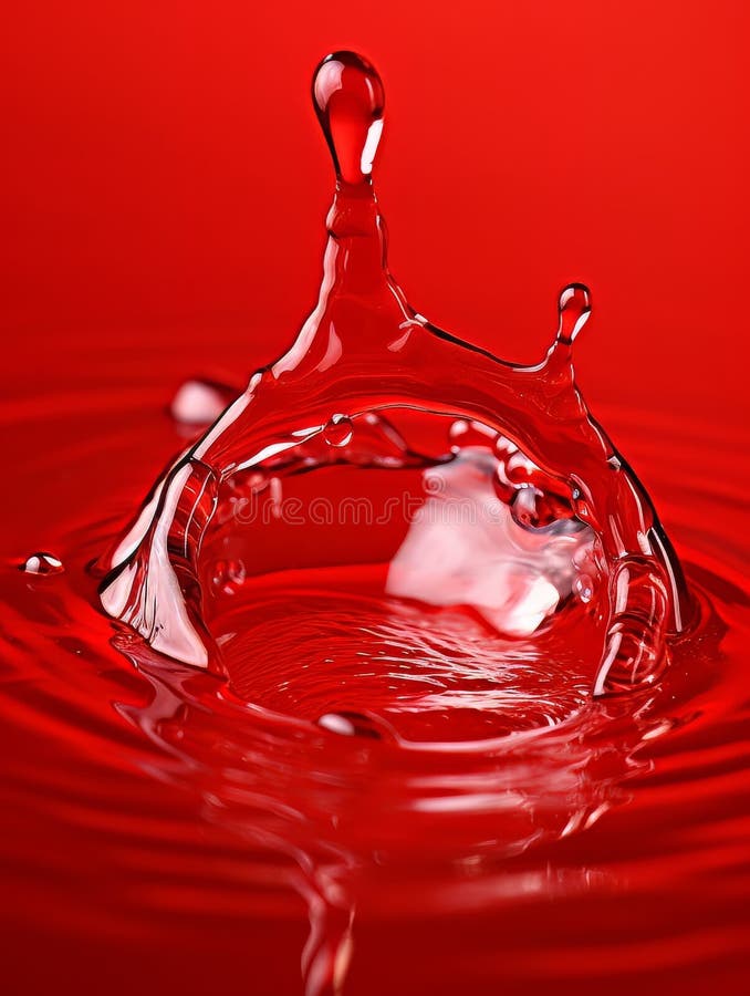 Crystal Clear Water Drip Splash on Red Background AI Stock Illustration ...