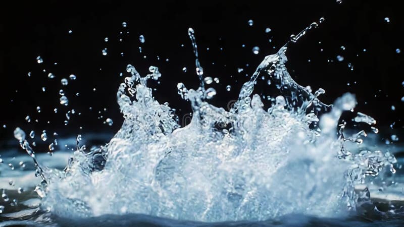 Water Splashing Upwards Creating Drops and Bubbles on Dark Background ...