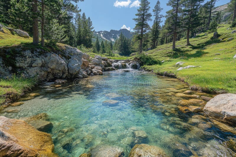 Crystal Clear Water Flowing Down a Mountain Stream Surrounded by Trees ...