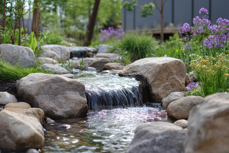 Crystal-clear Water Flows Over Rocks, Creating a Small Waterfall in a ...