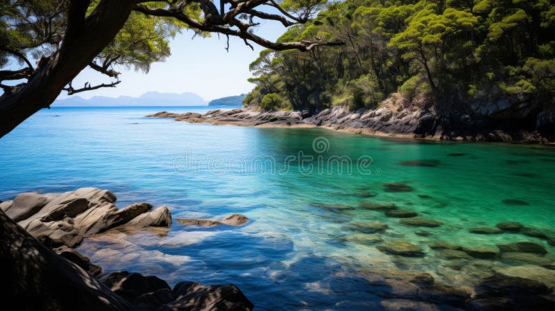 Crystal Clear Water and Rocky Cliffs in a Serene Coastal Cove Stock ...