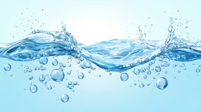 Crystal Clear Water Splash with Bubbles on Light Blue Background Stock ...