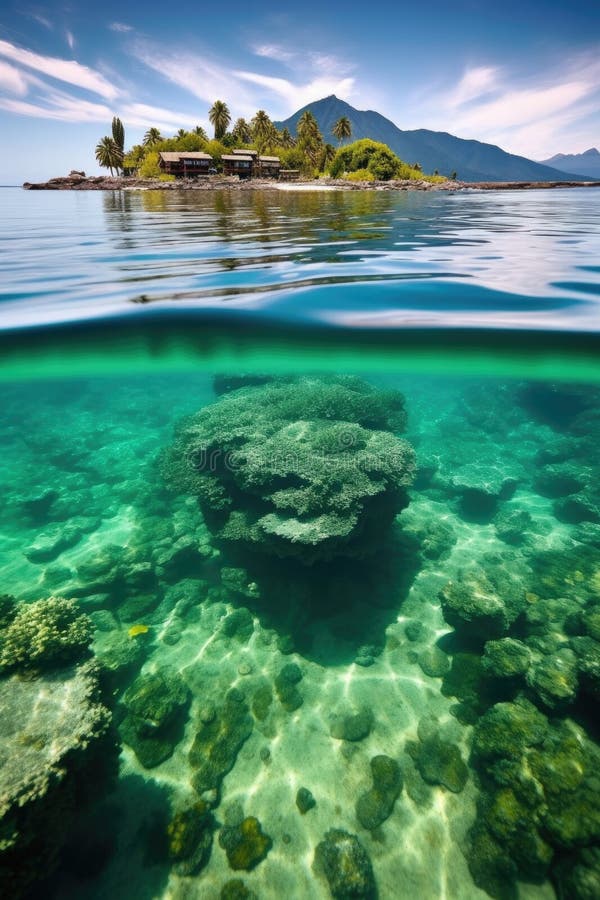 Crystal Clear Waters Surrounding a Remote Island Stock Illustration ...