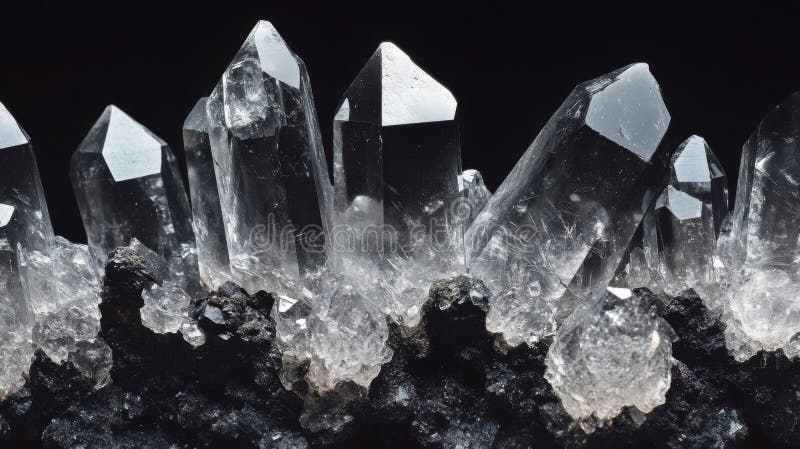 Crystal Clusters Emerge from Dark Volcanic Rock Stock Illustration ...