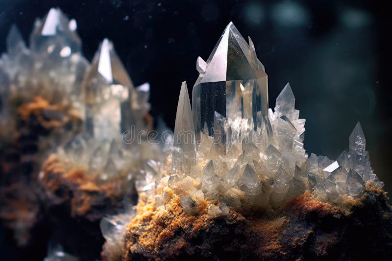 Crystal Clusters Sparkling in Faint Light Stock Illustration ...