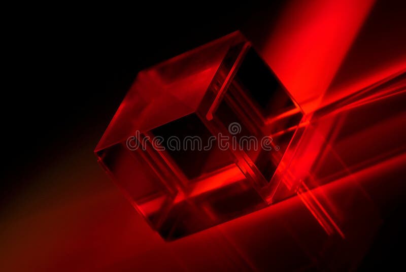 Crystal Cube Illuminated in Red Color Stock Image - Image of cube ...
