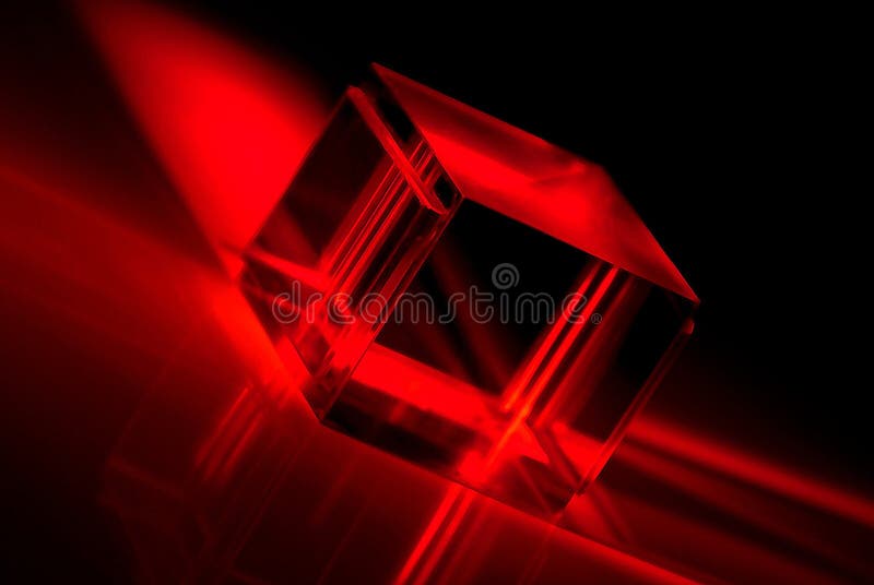 Crystal Cube Illuminated in Red Color Stock Photo - Image of style ...