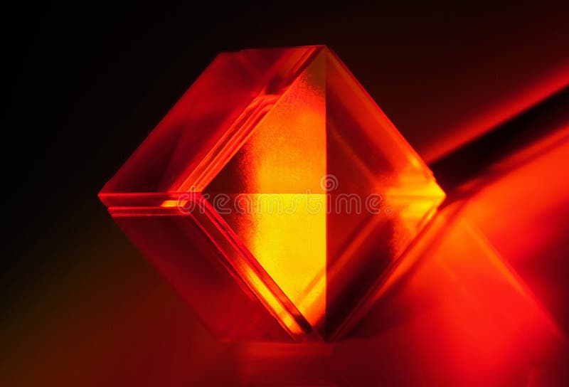 Crystal Cube Illuminated in Red Color Stock Photo - Image of empty ...