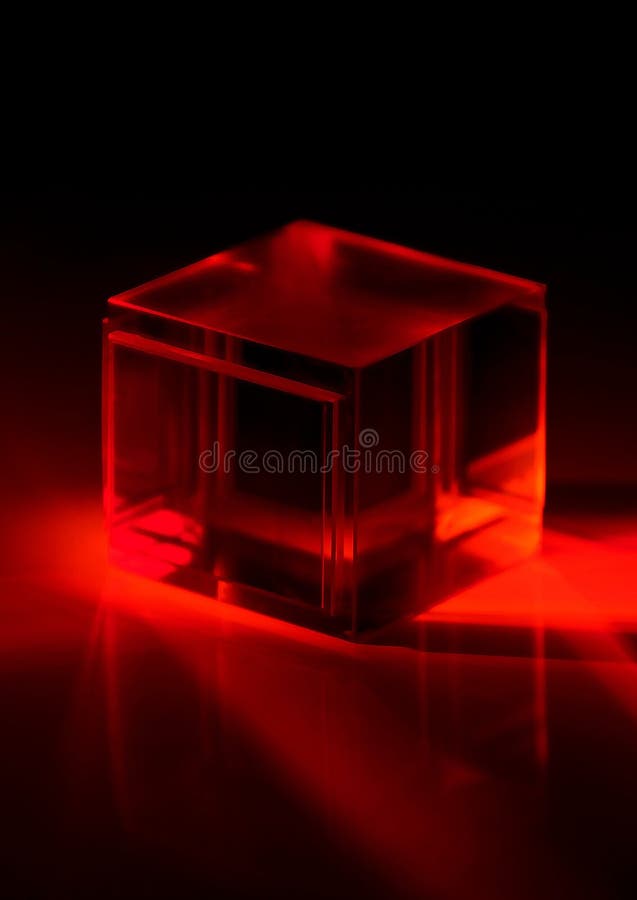Crystal Cube Illuminated in Red Color Stock Photo - Image of macro ...