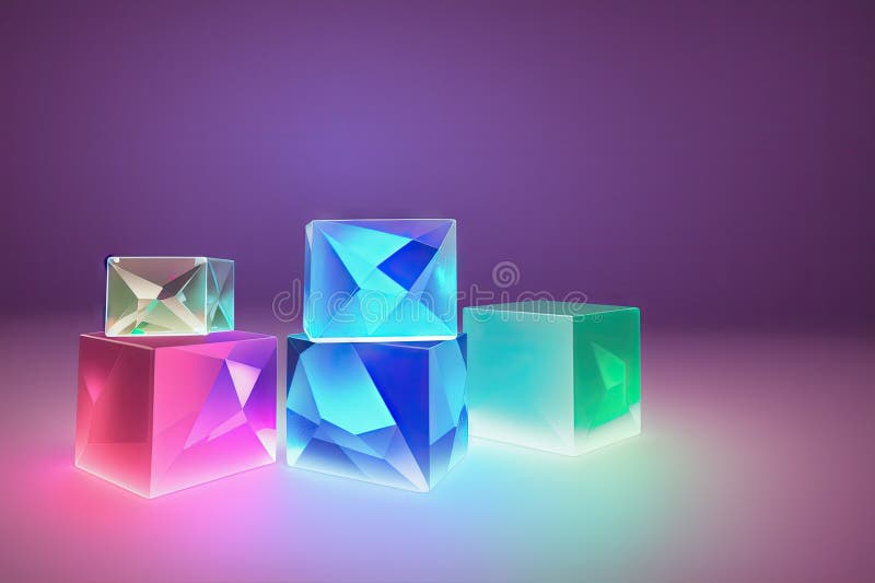 Crystal Cubes or Blocks with Refraction Effect of Rays in Glass. Clear ...