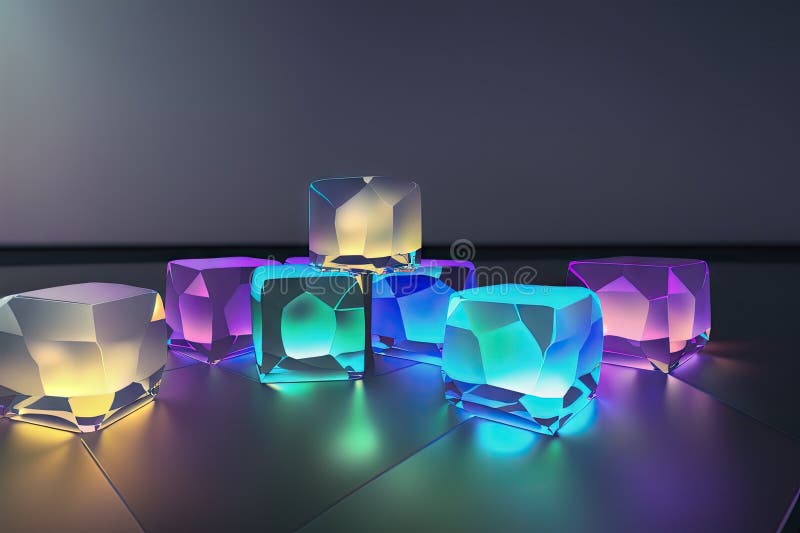 Crystal Cubes or Blocks with Refraction Effect of Rays in Glass. Clear ...