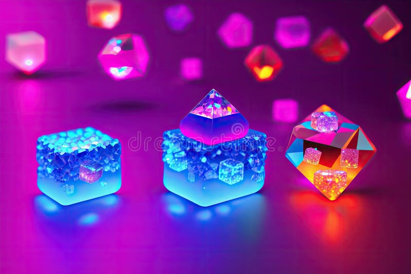 Crystal Cubes or Blocks with Refraction Effect of Rays in Glass. Clear ...