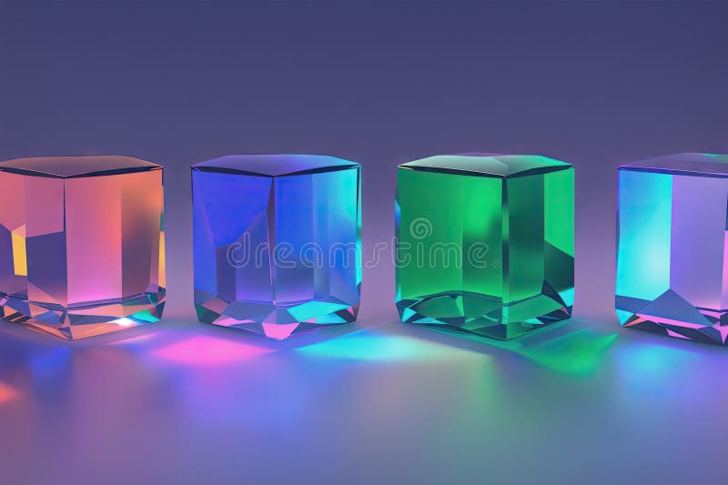Crystal Cubes or Blocks with Refraction Effect of Rays in Glass. Clear ...