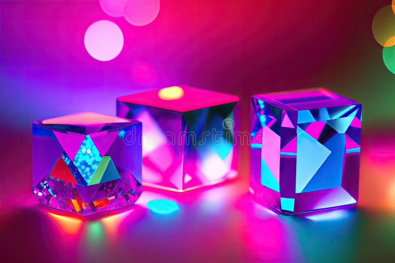 Crystal Cubes or Blocks with Refraction Effect of Rays in Glass. Clear ...