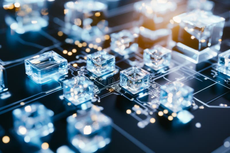 Crystal Cubes on Electronic Circuit Board Showcasing Digital Technology ...