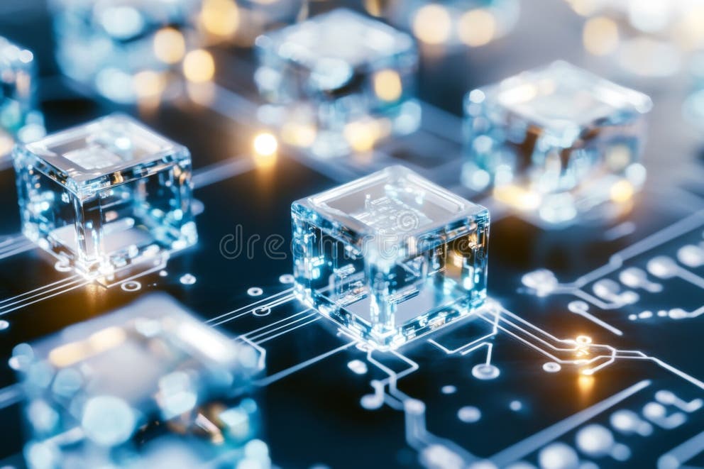 Crystal Cubes on Electronic Circuit Board Showcasing Digital Technology ...