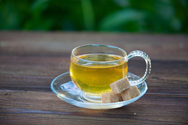 Crystal Cup with Green Tea on Table Stock Image - Image of homemade ...