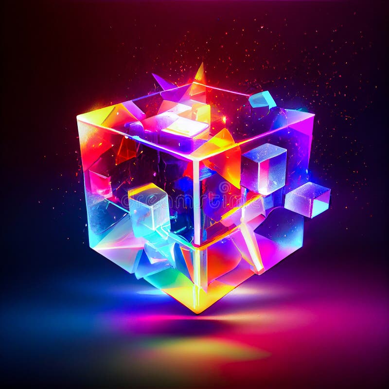 Crystal 3d Cube Reflects Colored Rays Stock Illustration - Illustration ...