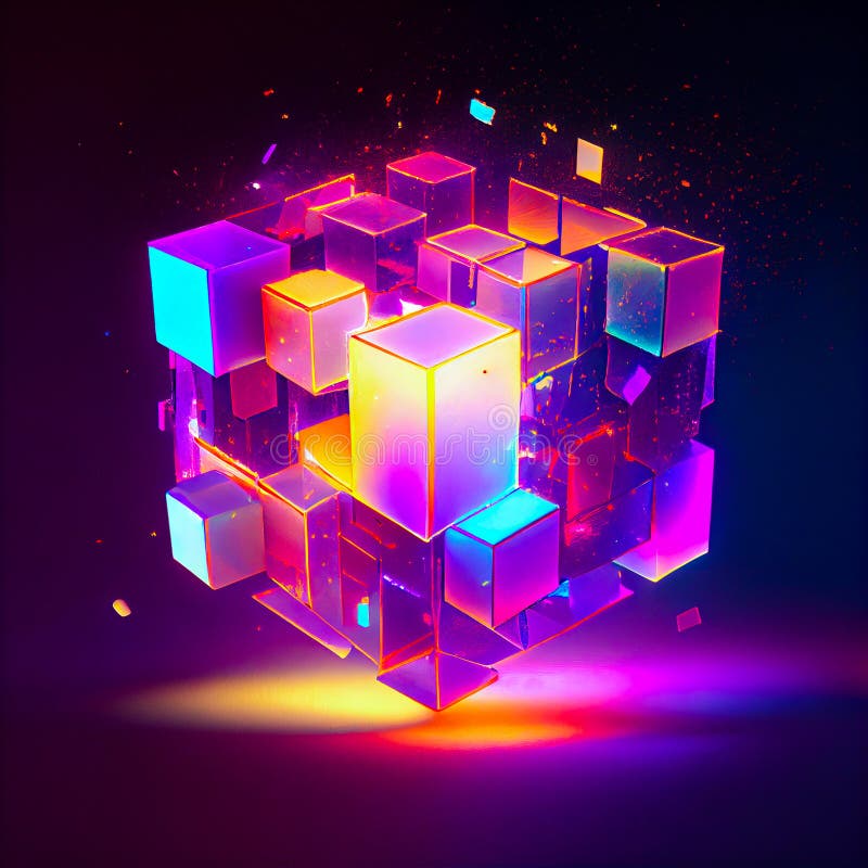 Crystal 3d Cube Reflects Colored Rays Stock Illustration - Illustration ...