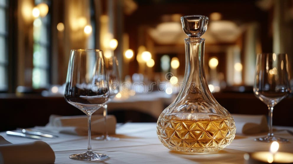 Crystal Decanter on Elegant Dinner Table Setting Stock Illustration ...