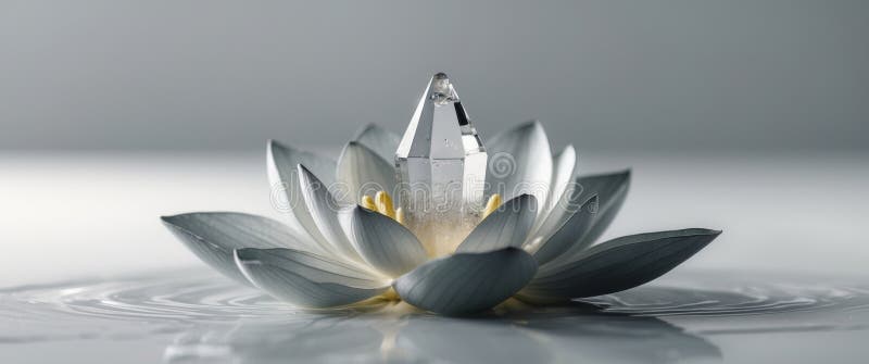 Crystal Droplet Resting on Silver Lotus Flower. Stock Photo - Image of ...
