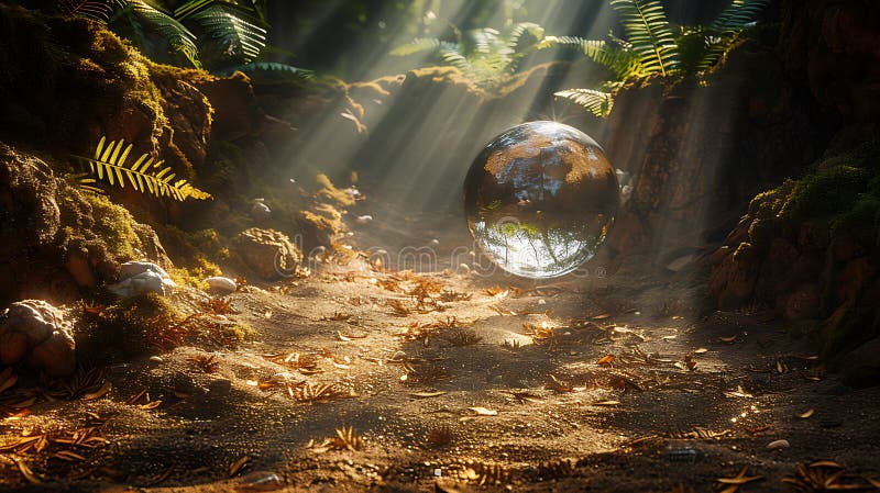 Crystal Earth on Soil in Forest with Ferns and Sunlight - Environment ...