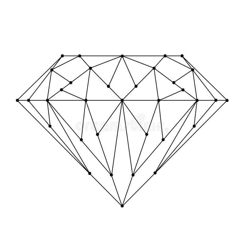 Crystal or Faceted Gem from Polygonal Black Lines, Dots of Illustration ...