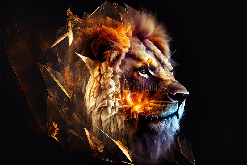Fire Lion for Modern Poster or Tattoo. Stock Illustration ...
