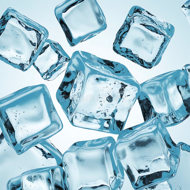 Crystal Flying Ice Cubes with Water Droplets Stock Illustration ...