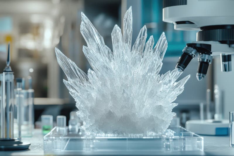 Crystal Formation Examined Under Microscope in a Scientific Laboratory ...