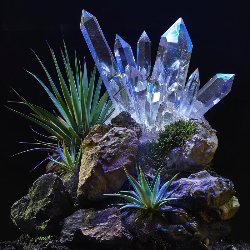 A Crystal Formation Grows Out of Rocky Terrain, Illuminated by a ...