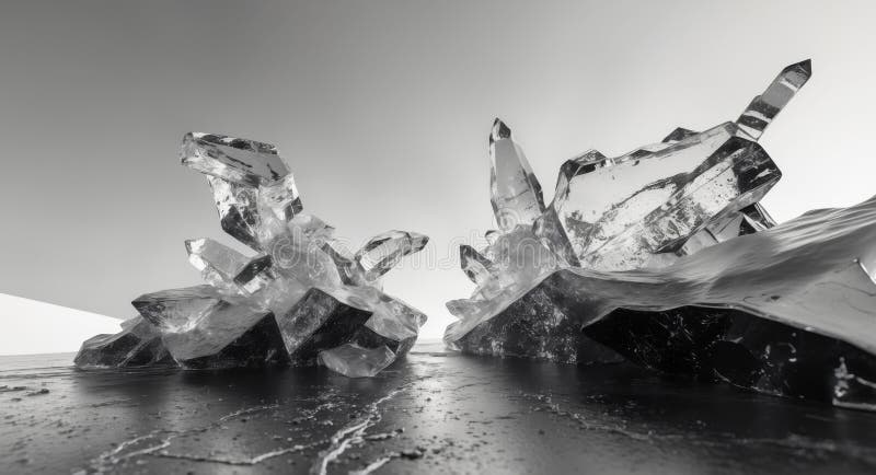 Crystal Formations on a Dark Surface, Reflecting Light and Shadow with ...