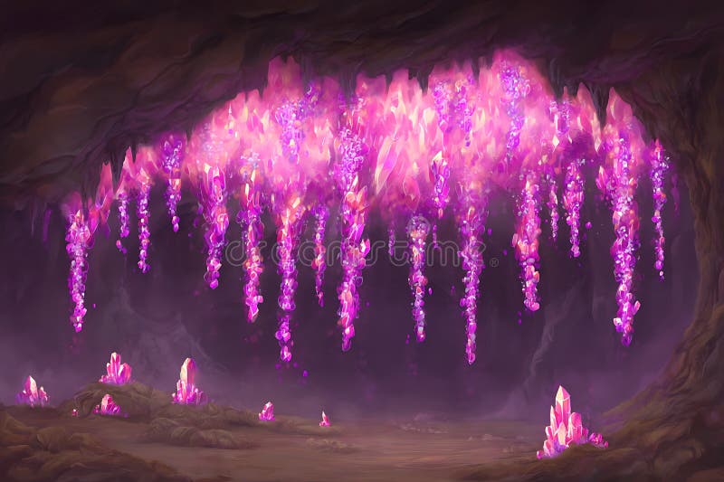 Amethyst Cave Fantasy Landscape Pink Glow Stock Illustration ...