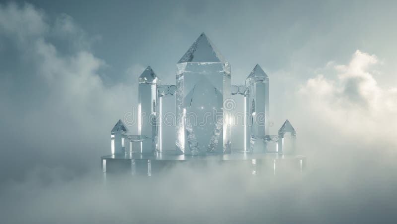 Crystal Fortress in the Clouds: a Vision of Ice and Light, Floating in ...