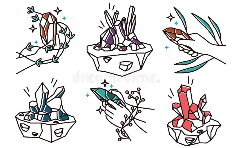 Crystal Gem Stone Hand Floral Handdrawn Aesthetic Drawing Stock Vector ...