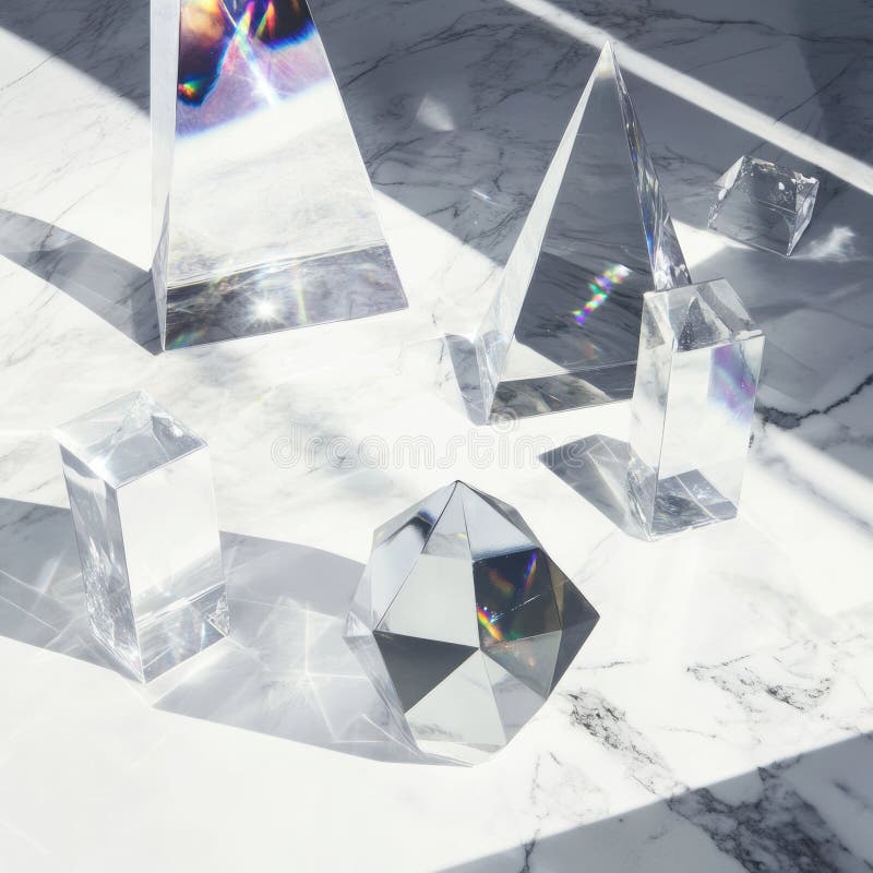 Crystal Geometric Objects Reflecting Light in Photography Stock ...