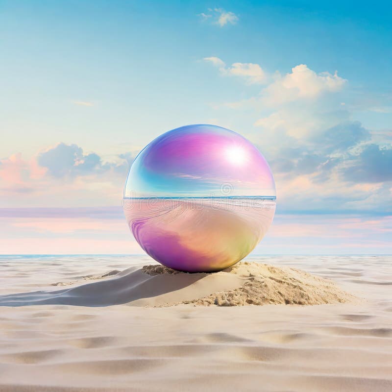 A Crystal Glass Ball on the Beach Sand Stock Photo - Image of landscape ...