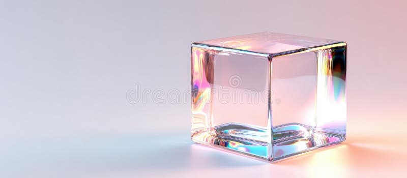Crystal Glass Cube with Reflection and Refraction of Light on Pale Pink ...