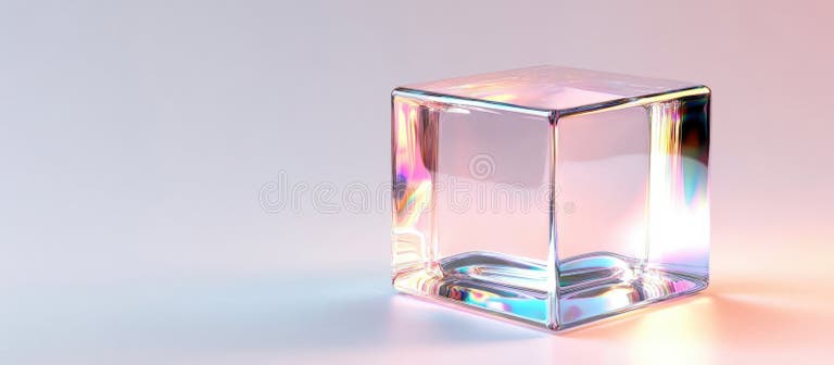 Crystal Glass Cube with Reflection and Refraction of Light on Pale Pink Background Stock Photo ...