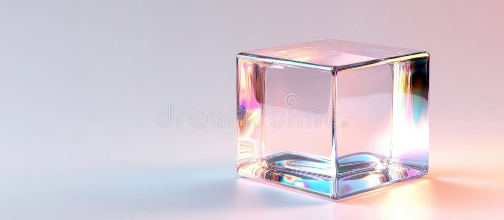 Crystal Glass Cube with Reflection and Refraction of Light on Pale Pink ...