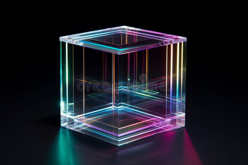 Crystal Glass Cube with Refraction and Holograph Stock Image - Image of ...