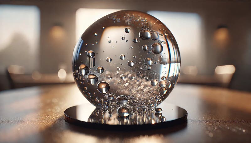 Crystal Glass Sphere with Suspended Bubbles and Reflective Base Stock ...