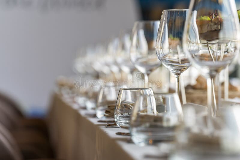 Crystal Glasses on a Served Table in a Restaurant Stock Photo - Image ...