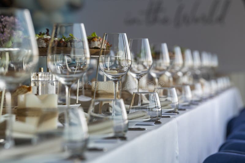 Crystal Glasses on a Table for Dinner Stock Photo - Image of celebrate ...