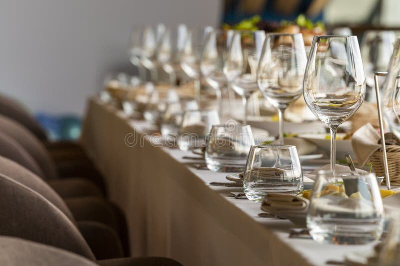 Crystal Glasses on a Table for Dinner Stock Photo - Image of glassware ...