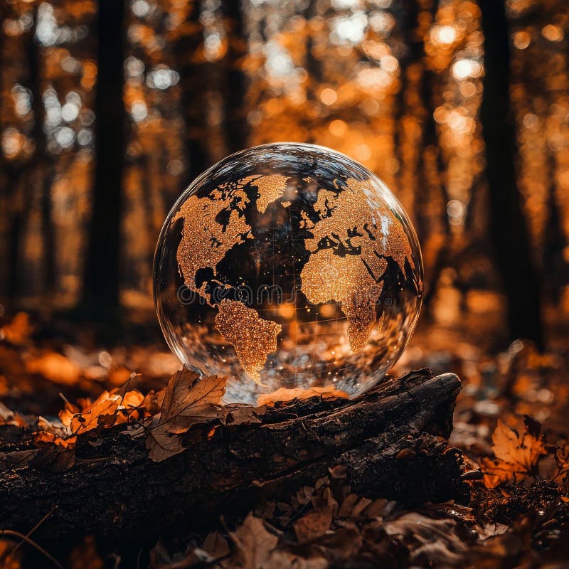 This Crystal Globe Features a World Map Suspended in a Natural Setting ...